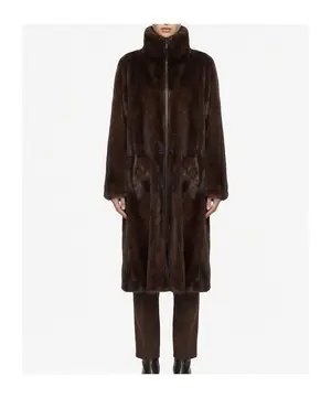 YVES SALOMON Long Sleeve Zip Up Fur Coat
