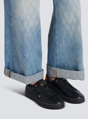 Balmain B-court Calfskin Lace-up Sneakers - Black