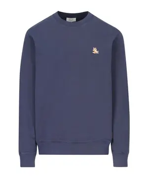 Maison Kitsuné Crewneck Sweatshirt With Chillax Fox Patch - Blue