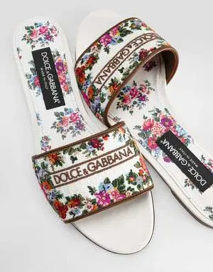 Dolce & Gabbana Floral Embroidered Slides - White