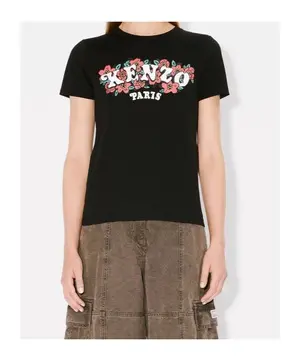 Kenzo Verdy Market Crew Neck T-shirt With Floral Graphic - Black