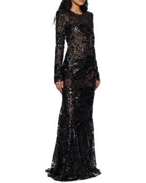 Victoria Beckham Sequin Embellished Open Back Tulle Gown