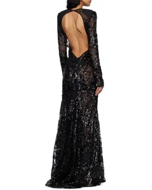 Victoria Beckham Sequin Embellished Open Back Tulle Gown