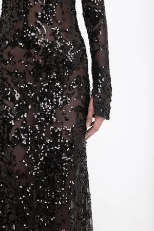 Victoria Beckham Sequin Embellished Open Back Tulle Gown