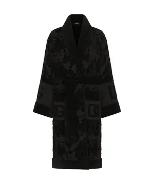 Dolce & Gabbana Dolce Gabbana Logo Jacquard Terry Bathrobe - Black