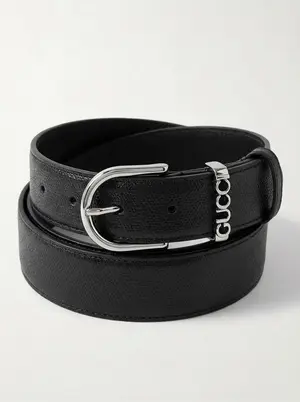 Gucci Logo Plaque Leather Belt - Black
