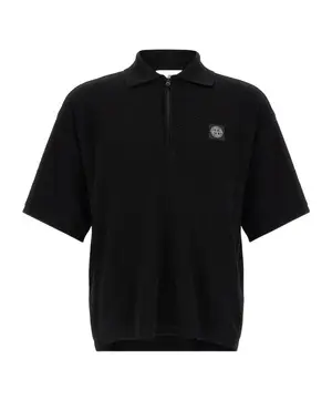 Stone Island Logo Patch Zip-up Polo Shirt