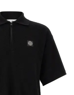 Stone Island Logo Patch Zip-up Polo Shirt