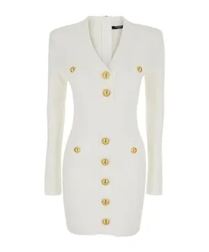 Balmain Knitted Mini Dress With Gold Button Detail - No