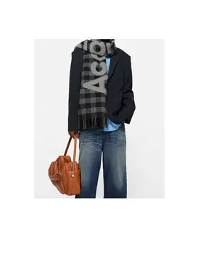 Acne Studios Gingham Logo Scarf - Black/gray