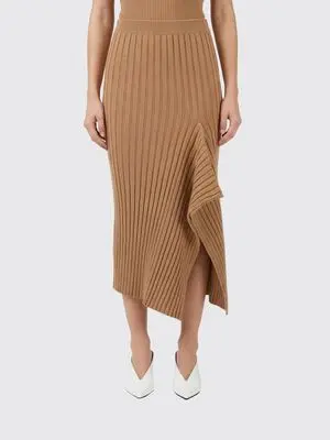 Stella McCartney Ribbed Asymmetric Knitted Skirt - Camel