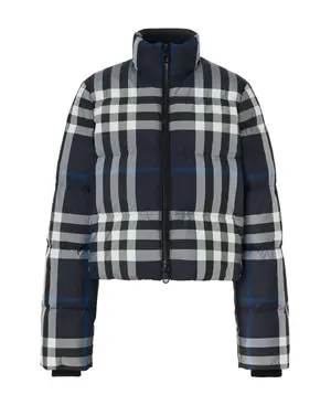 Burberry Cropped Check Puffer Jacket - Black