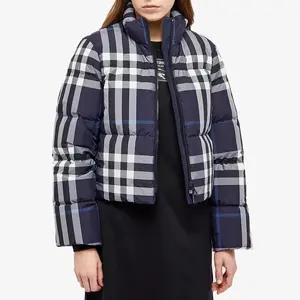 Burberry Cropped Check Puffer Jacket - Black