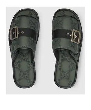 Gucci Buckled Quilted Gg Nylon Sandals