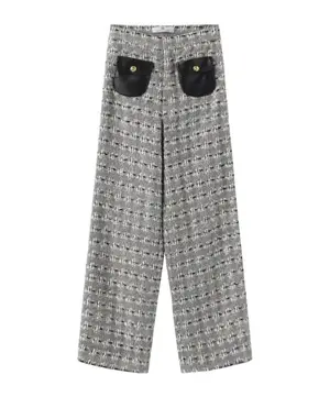 Marissa Chiara Plaid Wide Leg Pants With Contrast Pockets