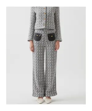 Marissa Chiara Plaid Wide Leg Pants With Contrast Pockets