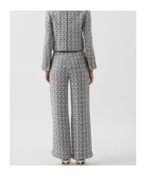 Marissa Chiara Plaid Wide Leg Pants With Contrast Pockets