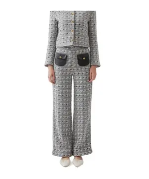 Marissa Chiara Plaid Wide Leg Pants With Contrast Pockets