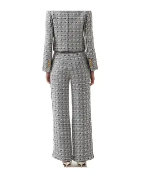 Marissa Chiara Plaid Wide Leg Pants With Contrast Pockets