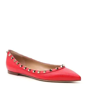 Valentino Garavani Rockstud Pointed Toe Flats - Red
