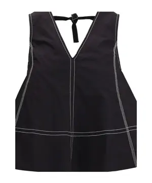 GANNI Sleeveless V-neck Tie Detail Top