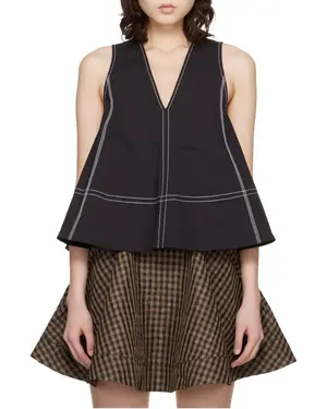 GANNI Sleeveless V-neck Tie Detail Top