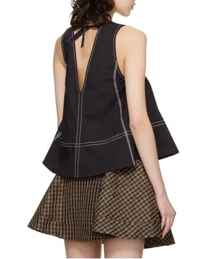 GANNI Sleeveless V-neck Tie Detail Top