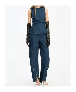 ROTATE BY BIRGER CHRISTENSEN Wide-leg Buttoned Jeans - Blue