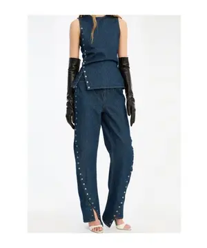 ROTATE BY BIRGER CHRISTENSEN Wide-leg Buttoned Jeans - Blue