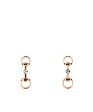 Gucci 18k Rose Gold Horsebit Diamond Earrings - Yellow