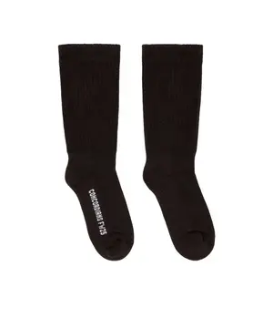 Rick Owens Logo Intarsia Knit Mid Calf Socks - Black
