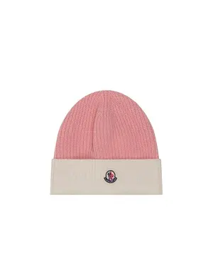Moncler Logo Patch Knitted Beanie - Pink