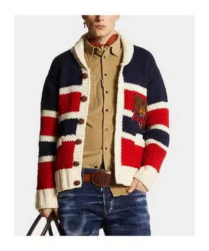 Dsquared2 Striped Knit Cardigan With Bear Appliqu