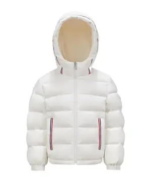 Moncler Merary Down Jacket With Hood And Tricolor Trim - Off White