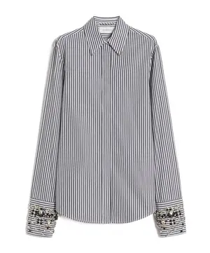 Sportmax Racconto" Striped Shirt With Embellished Cuffs - Black