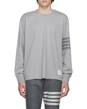 Thom Browne 4-bar Stripe Crewneck Sweatshirt - Light Gray