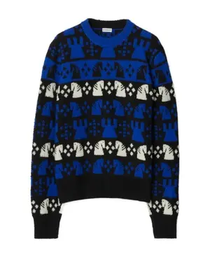 Burberry Chess Intarsia-knit Crewneck Jumper - Blue