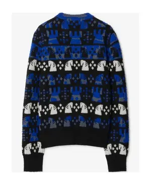 Burberry Chess Intarsia-knit Crewneck Jumper - Blue