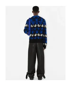 Burberry Chess Intarsia-knit Crewneck Jumper - Blue