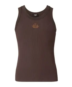 Fendi Ribbed Tank Top With Embroidered Logo - Brown