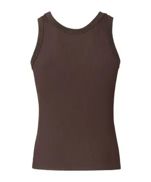 Fendi Ribbed Tank Top With Embroidered Logo - Brown