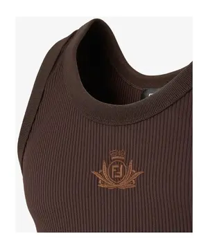 Fendi Ribbed Tank Top With Embroidered Logo - Brown