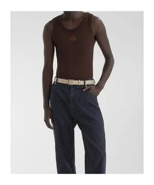 Fendi Ribbed Tank Top With Embroidered Logo - Brown