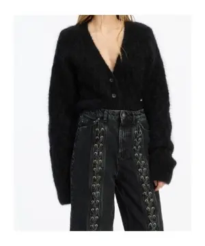 ROTATE BY BIRGER CHRISTENSEN Fluffy Knit V-neck Cardigan - Black
