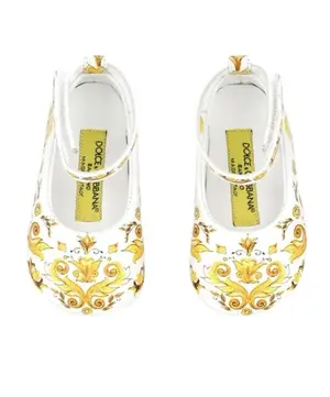 Dolce & Gabbana Majolica Leather Ballerina Flats With Ankle Straps