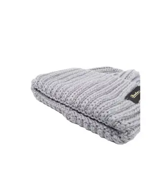Borsalino Logo Patch Ribbed Knit Beanie - Gray