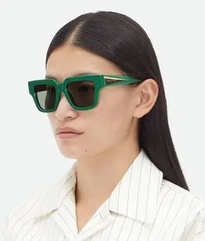 Bottega Veneta Rectangular Frame Sunglasses - Green