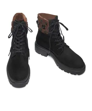 STUART WEITZMAN Black Lace-up Ankle Boots With Embellished Detail