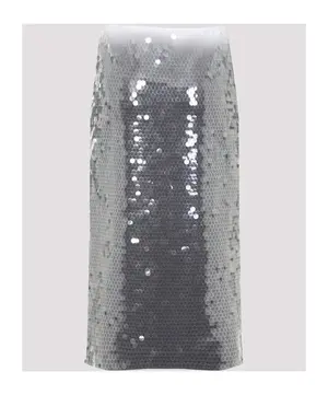 Sportmax Allover Sequin Embellished Midi Skirt - Gray