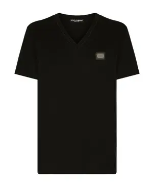 Dolce & Gabbana Dolce Gabbana Logo Patch V-neck T-shirt